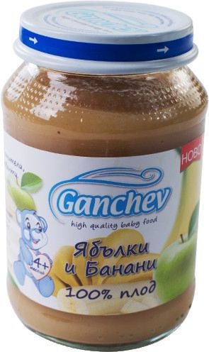 Плодово пюре Ganchev - Ябълки и банани, 190 g | kindermarket.bg