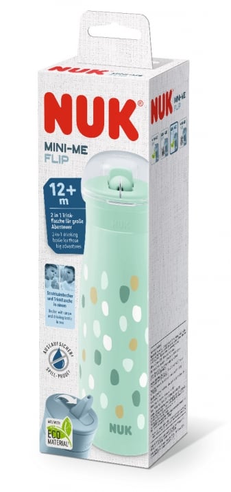 Чаша NUK - Mini-Me Flip, 450 ml, 12+ месеца, Зелена на точки ...