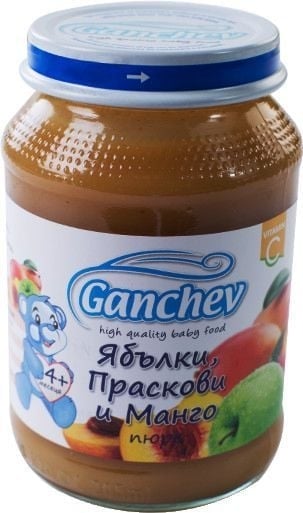 Плодово пюре Ganchev - Ябълки, праскови и манго, 190 g | kindermarket.bg