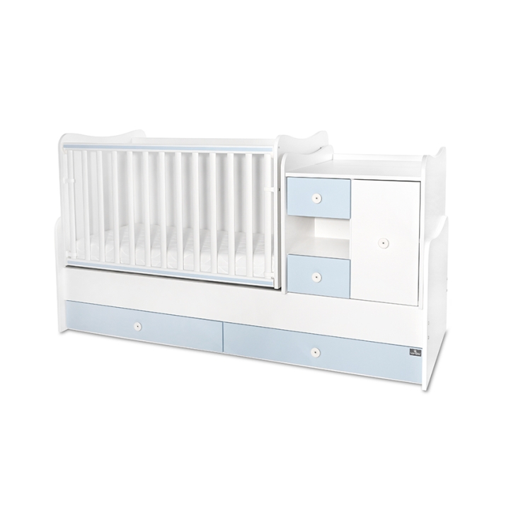 Трансформиращо се легло Lorelli - Mini Max, 190 x 72 cm, Бяло/Baby Blue ...