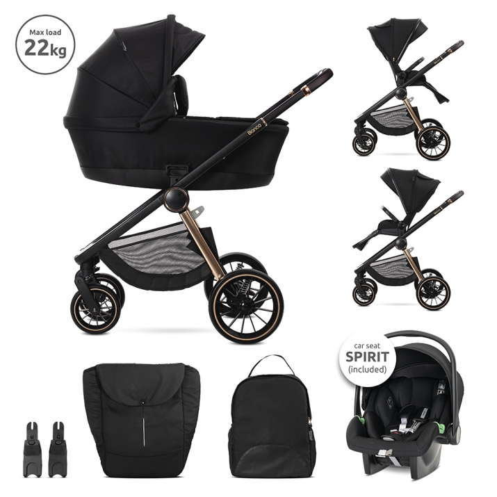 Бебешка количка 3 в 1 с кош за новородено Lorelli - Bianca, Black | kindermarket.bg