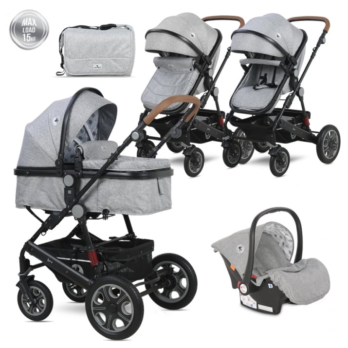 Детска комбинирана количка Lorelli - Lora Set, Cool Grey Elephants ...