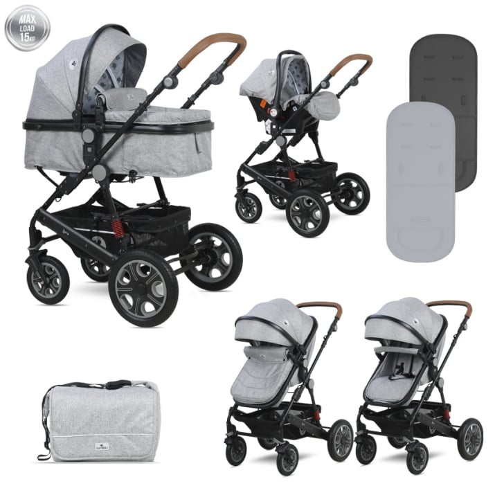 Комбинирана количка 3 в 1 Lorelli - Lora Set, Cool Grey Elephants | kindermarket.bg