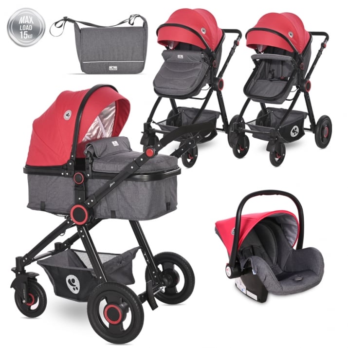 Комбинирана количка 3 в 1 Lorelli - Alexa set, Cherry Red | kindermarket.bg