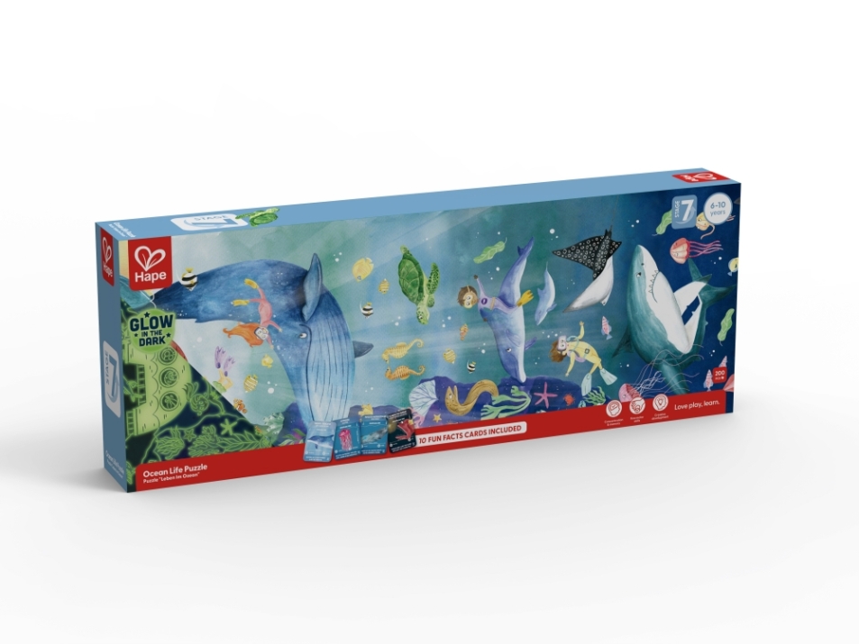 Панорамен пъзел Hape - Океан, Светещ в тъмното, 200 части | kindermarket.bg